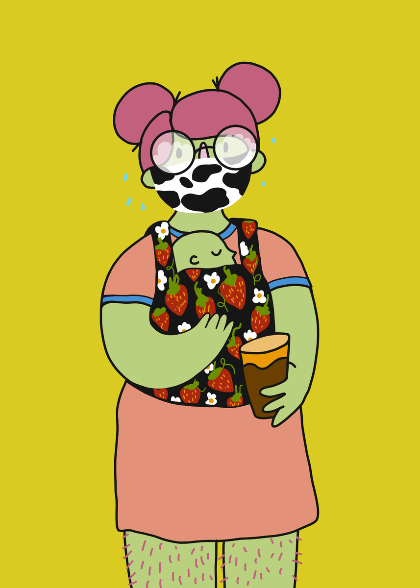 Mom Babywearing with Mask and Coffee, 5x7 inch Postcard / Print ...